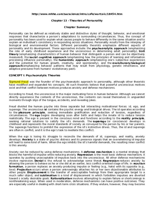 (DOC) Theories of Personality SUMMARY