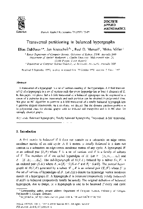 (PDF) Transversal partitioning in balanced hypergraphs