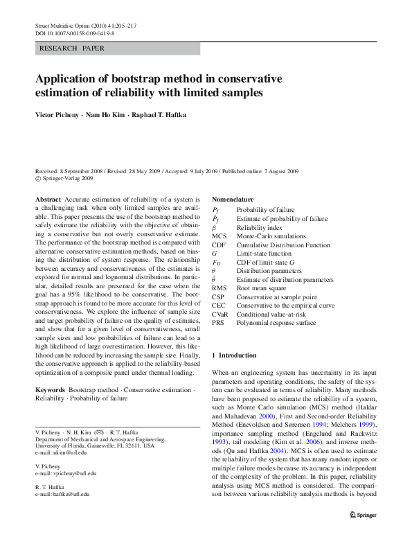 (PDF) Application of bootstrap method in conservative estimation of reliability with limited samples