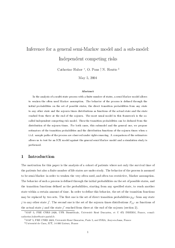 (PDF) Inference for a general semi-Markov model and a sub-model for independent competing risks