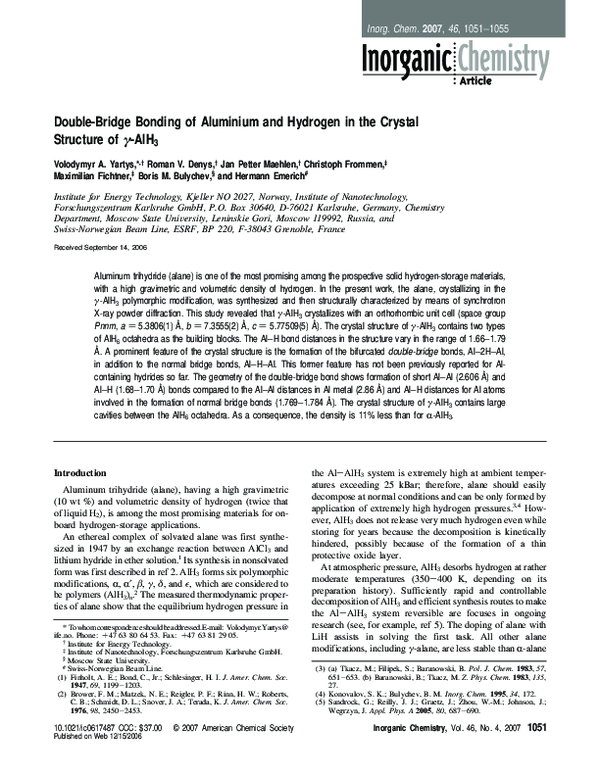 (PDF) Double-Bridge Bonding of Aluminum and Hydrogen in the Crystal ...