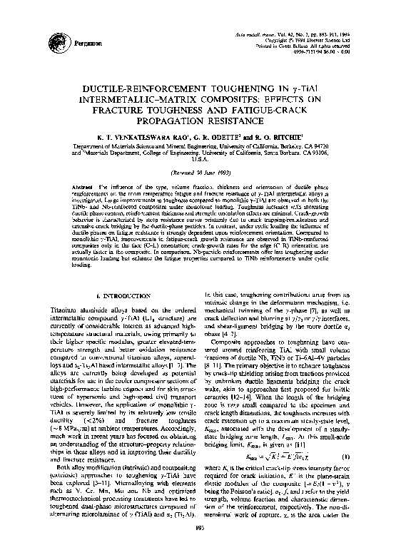 (PDF) Ductile-reinforcement toughening in γ-TiAl intermetallic-matrix ...