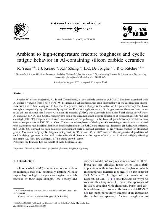 (PDF) Ambient to high-temperature fracture toughness and cyclic fatigue ...