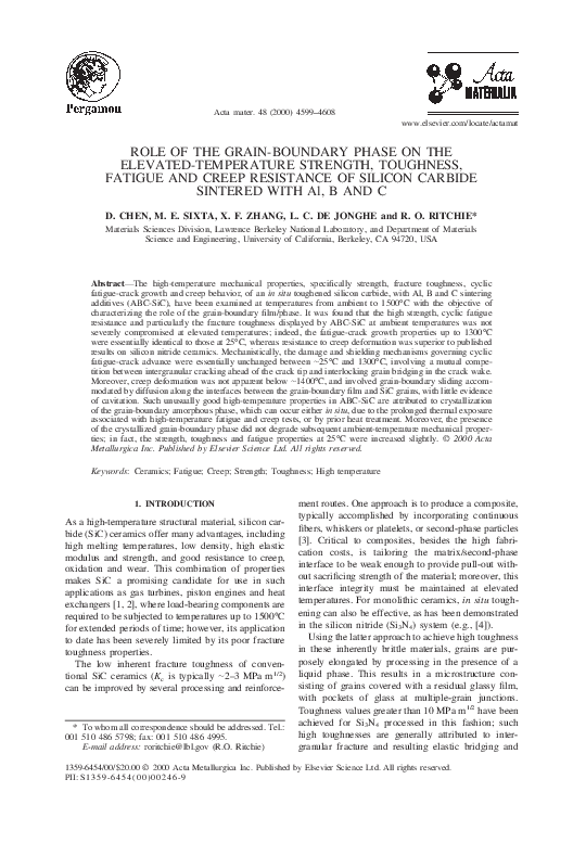 (PDF) Role of the grain-boundary phase on the elevated-temperature strength, toughness, fatigue ...
