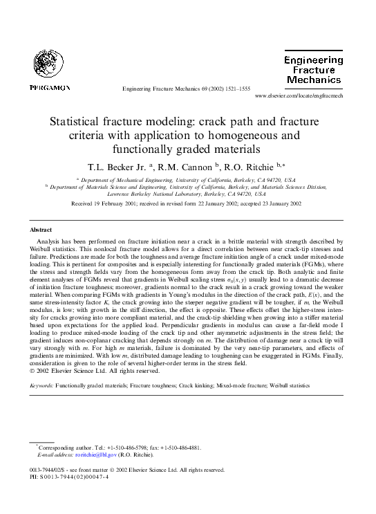 (PDF) Statistical fracture modeling: crack path and fracture criteria with application to ...