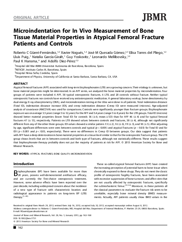 (PDF) Microindentation for in vivo measurement of bone tissue material ...