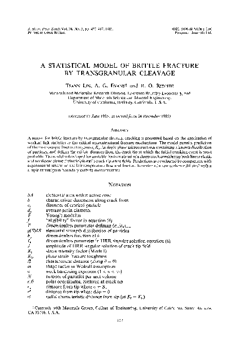 (PDF) A statistical model of brittle fracture by transgranular cleavage