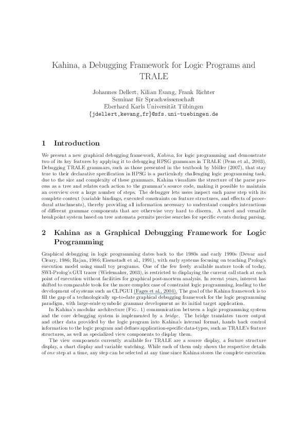 (PDF) Kahina, a debugging framework for logic programs and TRALE