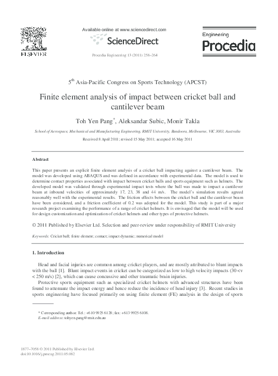 (PDF) Finite element analysis of impact between cricket ball and ...