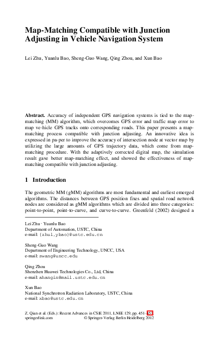(PDF) Map-Matching Compatible with Junction Adjusting in Vehicle Navigation System