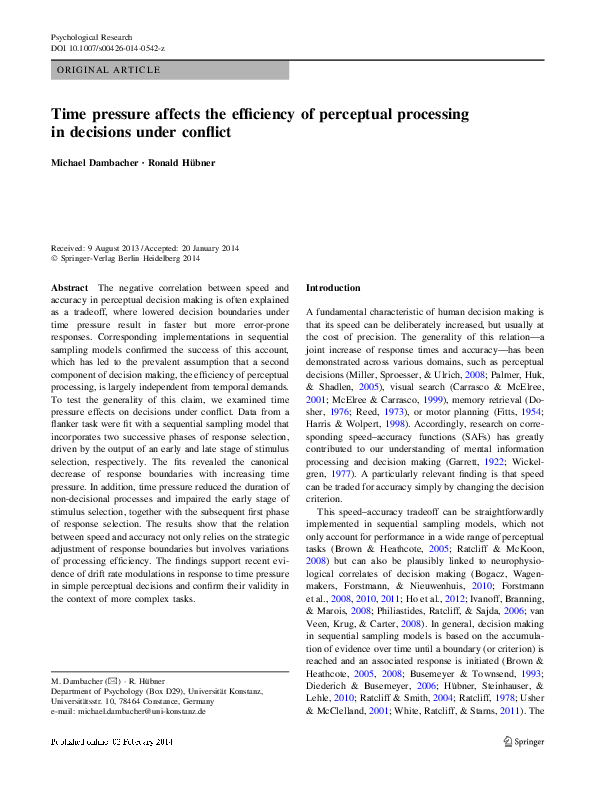 (PDF) Time pressure affects the efficiency of perceptual processing in ...