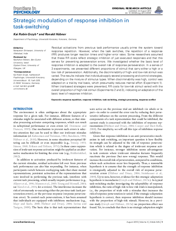 (PDF) Strategic modulation of response inhibition in task-switching