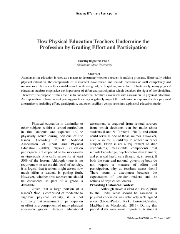 (PDF) Grading Effort and Participation How Physical Education Teachers ...