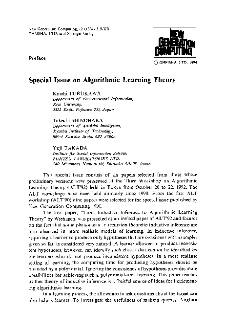 (PDF) Special issue on algorithmic learning theory