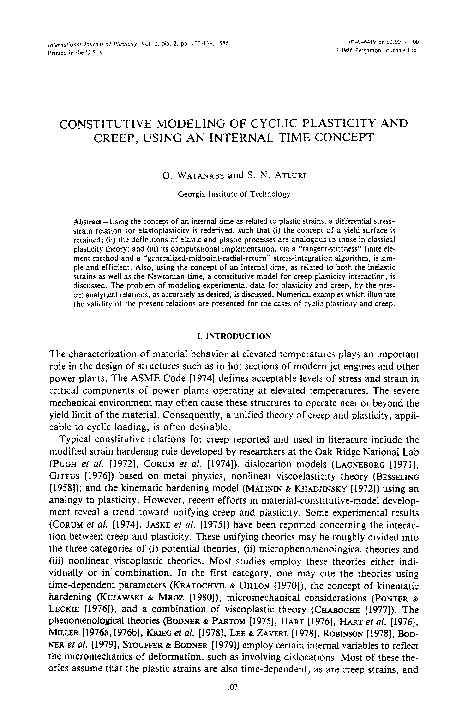 (PDF) Constitutive modeling of cyclic plasticity and creep, using an internal time concept