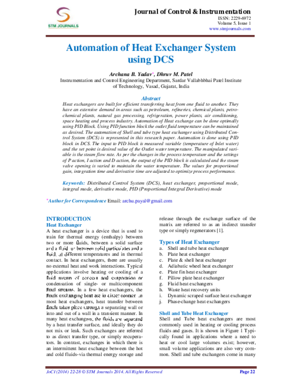 (PDF) Automation of Heat Exchanger System using DCS