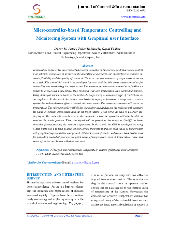 Pdf Microcontroller Based Temperature Controlling And Monitoring System With Graphical User