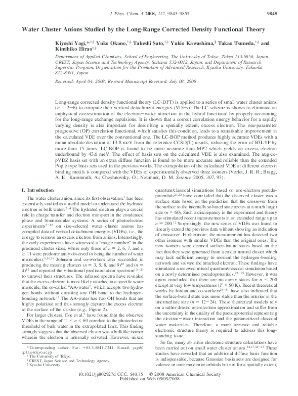 (PDF) Water Cluster Anions Studied by the Long-Range Corrected Density Functional Theory
