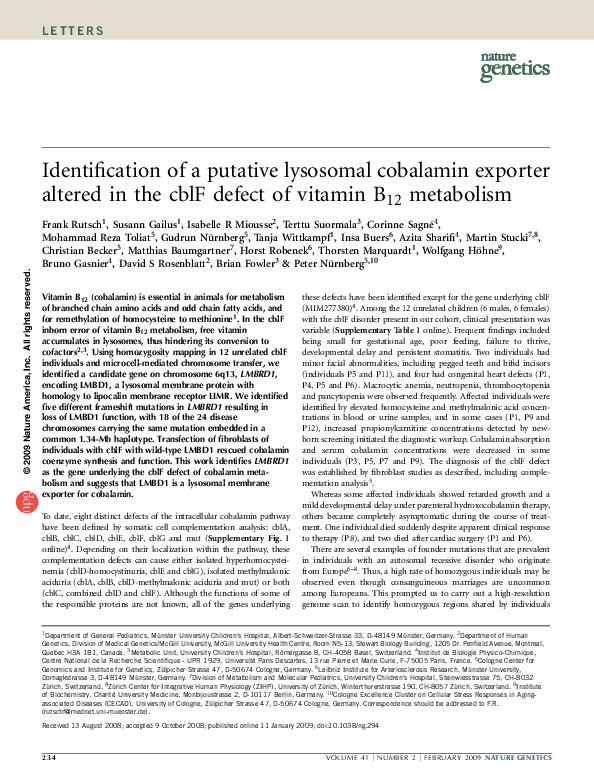 (PDF) Identification of a putative lysosomal cobalamin exporter altered ...
