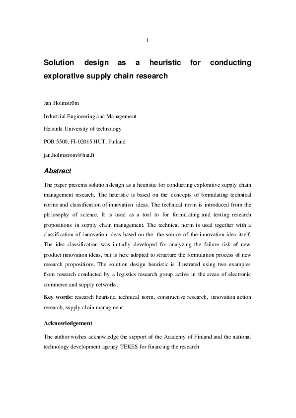 (PDF) Solution design as a heuristic for conducting explorative supply ...
