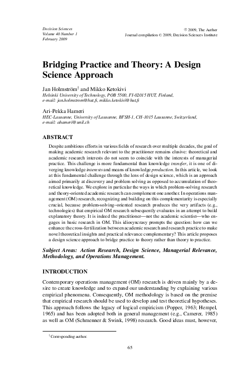 (PDF) Bridging practice and theory: a design science approach