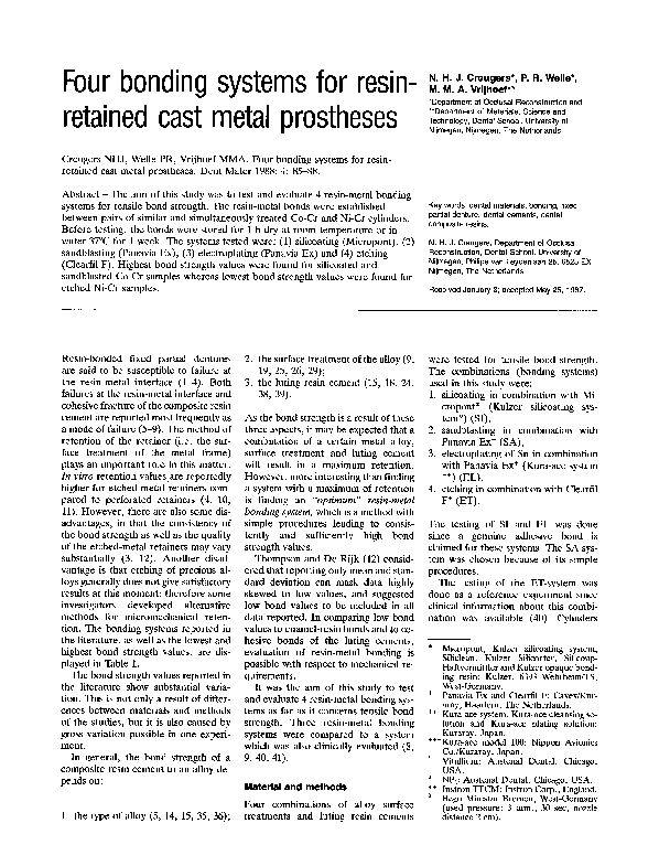 (PDF) Four bonding systems for resin-retained cast metal prostheses