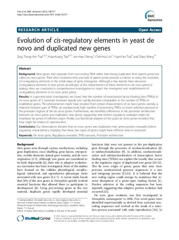 Pdf Evolution Of Cis Regulatory Elements In Yeast De Novo And