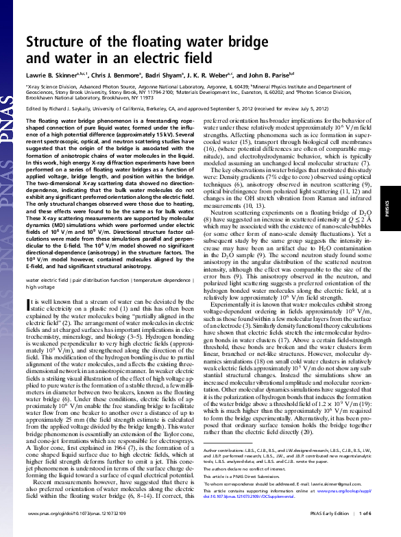 (PDF) Structure of the floating water bridge and water in an electric field