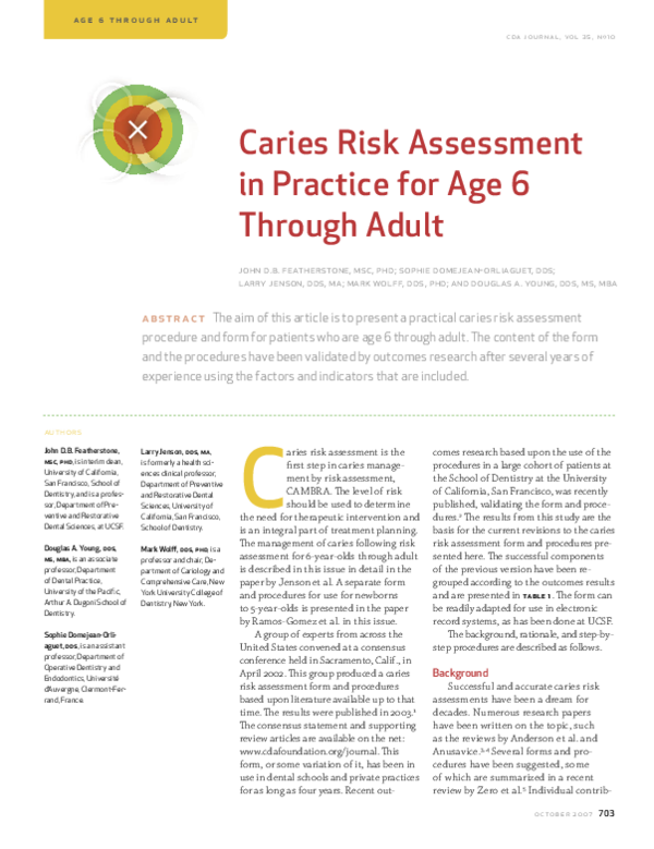 (PDF) Caries risk assessment in practice for age 6 through adult