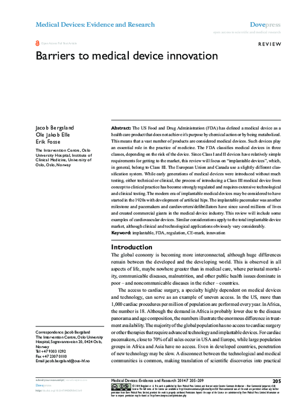 (PDF) Barriers to medical device innovation