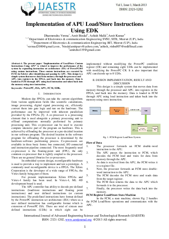 Implementation of APU Load/Store Instructions Using EDK