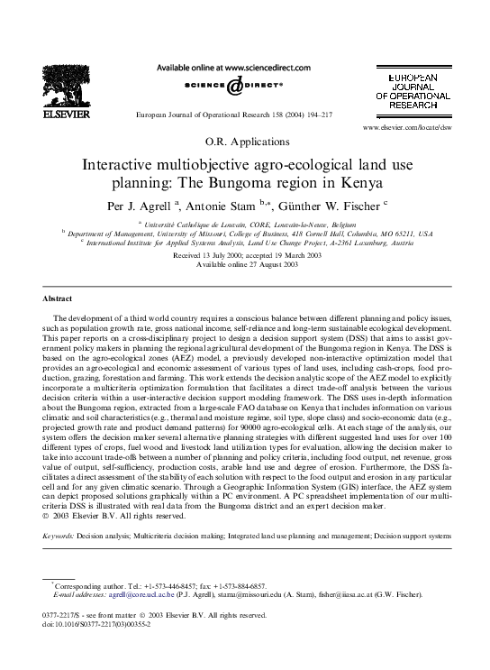 Pdf Interactive Multiobjective Agro Ecological Land Use Planning The Bungoma Region In Kenya