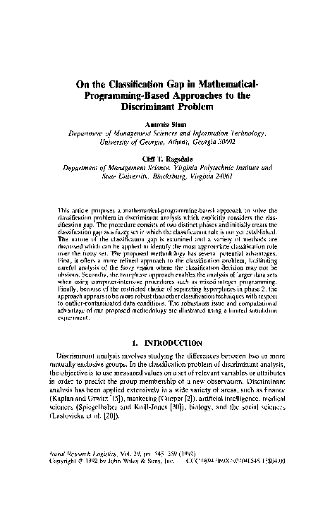 (PDF) On the classification gap in mathematical programming-based approaches to the discriminant ...