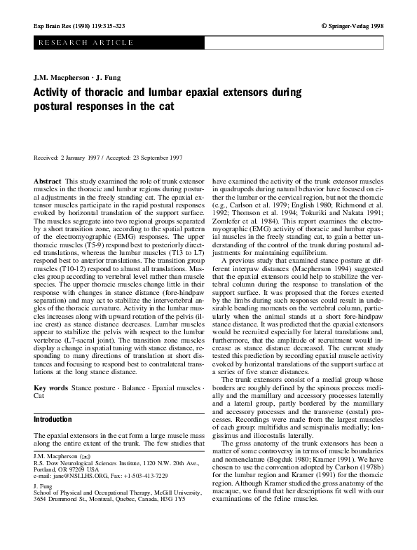 (PDF) Activity of thoracic and lumbar epaxial extensors during postural ...