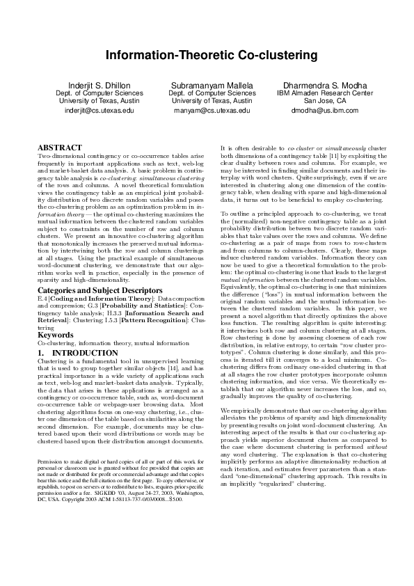 (PDF) Information-Theoretic Co-clustering