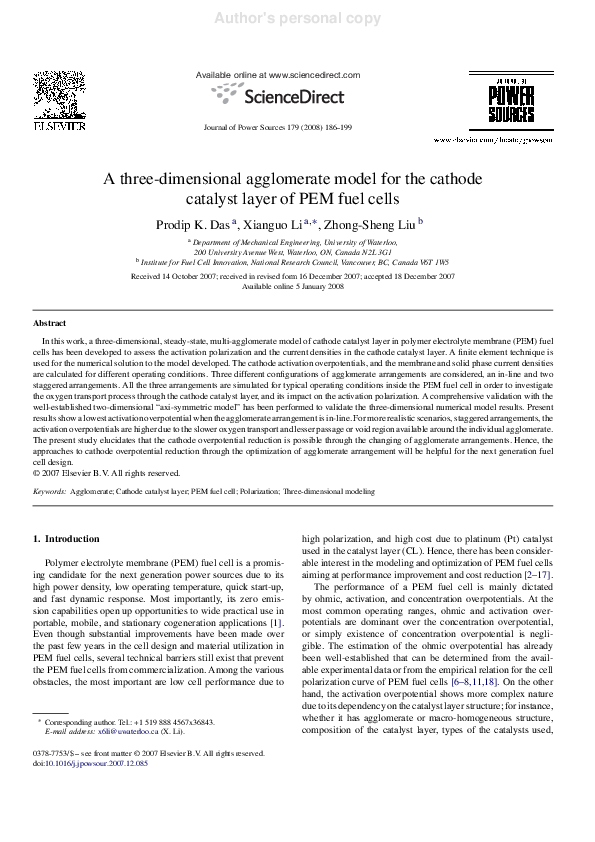 Pdf A Three Dimensional Agglomerate Model For The Cathode Catalyst Layer Of Pem Fuel Cells