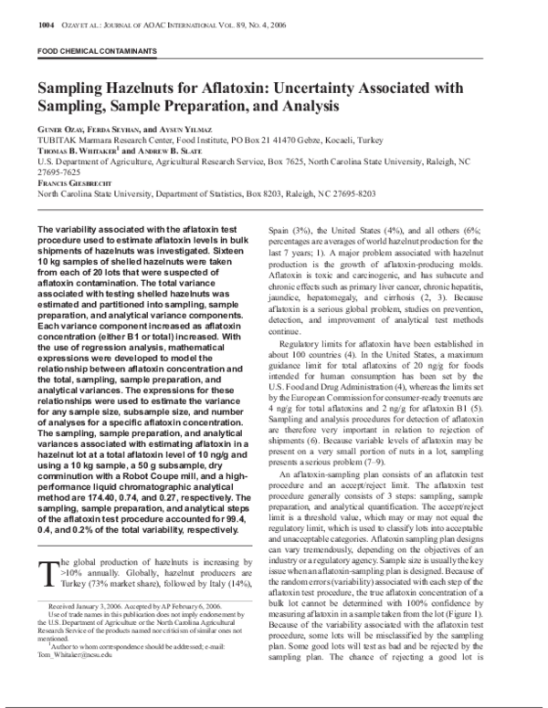 (PDF) Sampling hazelnuts for aflatoxin: uncertainty associated with ...