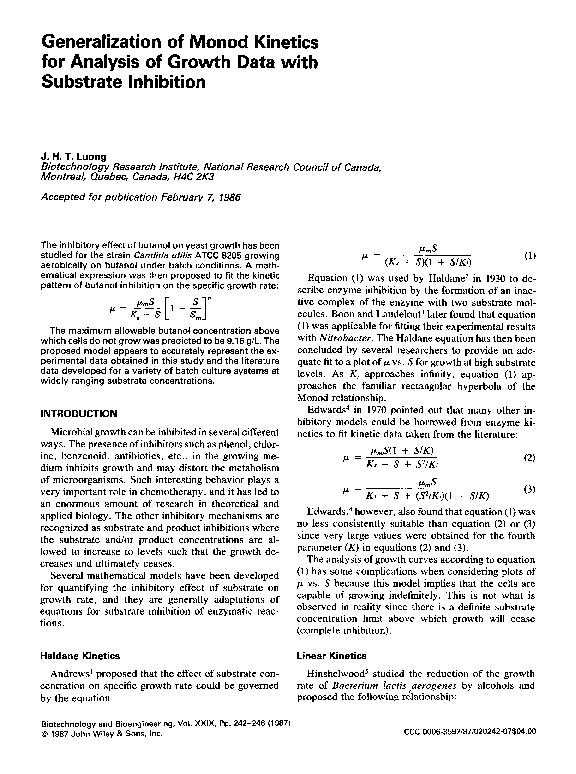 (PDF) Generalization of monod kinetics for analysis of growth data with ...