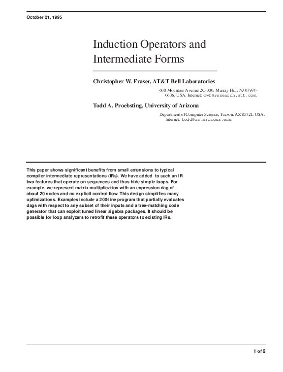 (PDF) Induction Operators and Intermediate Forms