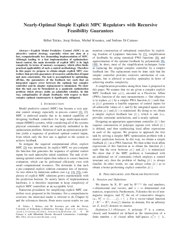 Pdf Nearly Optimal Simple Explicit Mpc Regulators With Recursive Feasibility Guarantees 7689