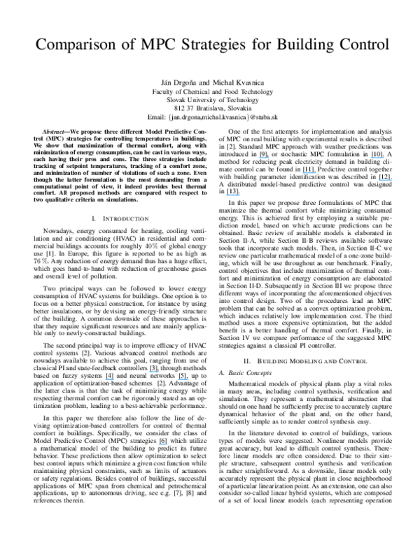 (PDF) Comparison of MPC strategies for building control