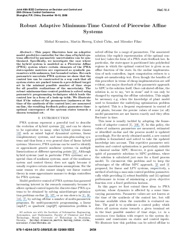 (PDF) Robust adaptive minimum-time control of Piecewise Affine systems