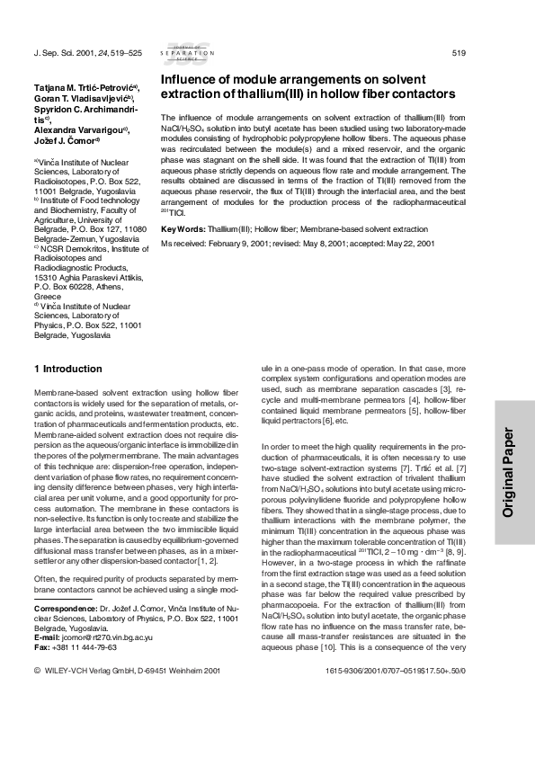 (PDF) Influence of module arrangements on solvent extraction of ...