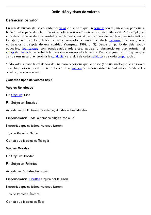 (DOC) Definición y tipos de valores Definición de valor