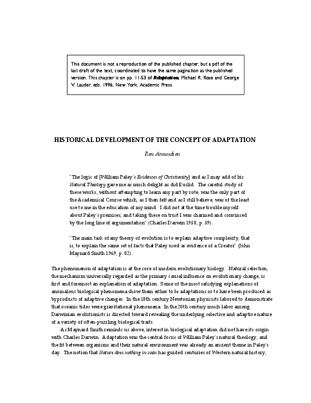 (PDF) Historical Development of the Concept of Adaptation