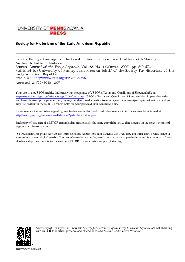 (PDF) Patrick Henry's Case Against the Constitution: The Structural ...