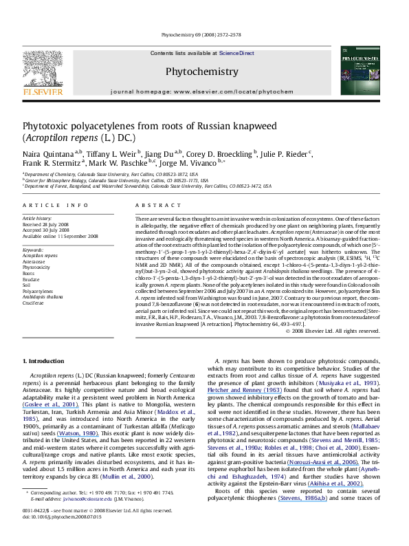 (PDF) Phytotoxic polyacetylenes from roots of Russian knapweed ...