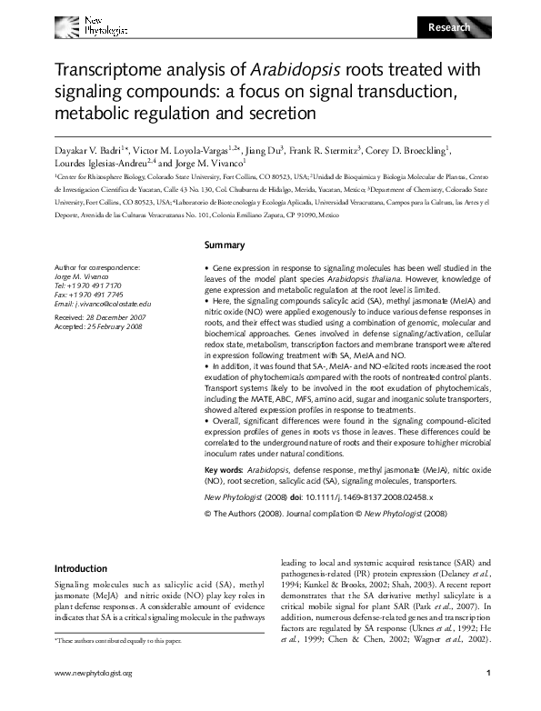 (PDF) Transcriptome analysis of Arabidopsis roots treated with ...