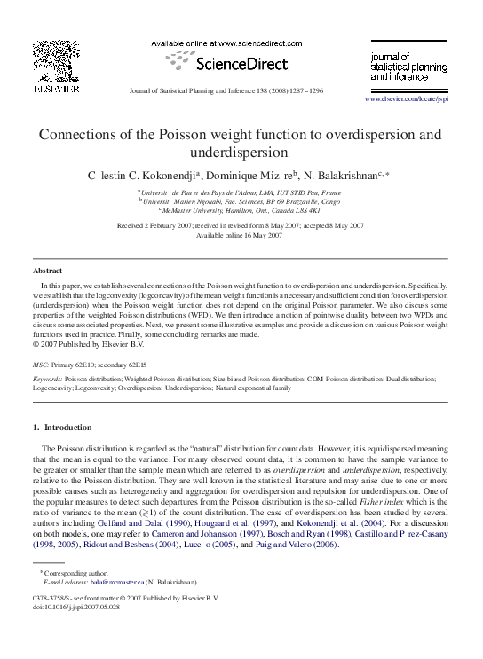 (PDF) Connections of the Poisson weight function to overdispersion and ...