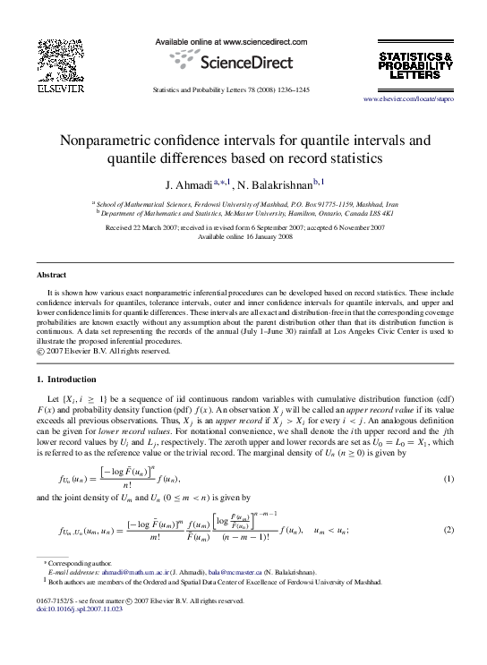 (PDF) Nonparametric confidence intervals for quantiles and quantile intervals from inversely ...